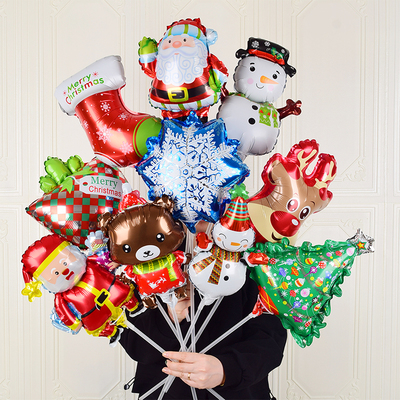 圣诞节老人雪人卡通铝膜气球带杆