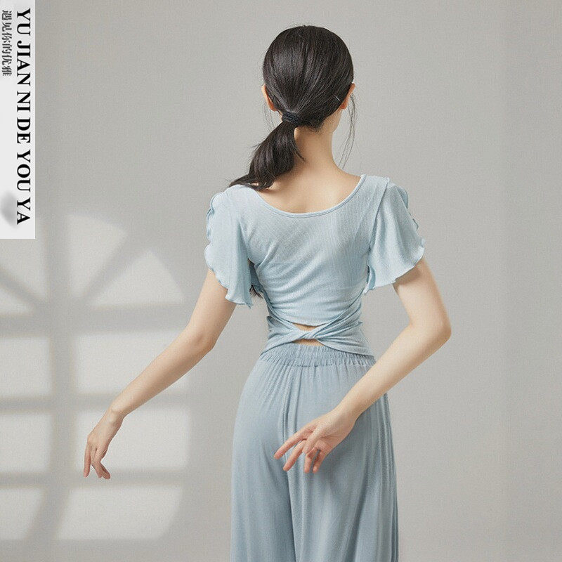 露腰小飞袖夏季短袖现代舞服中国舞古典舞蹈服练功服上衣女款新款