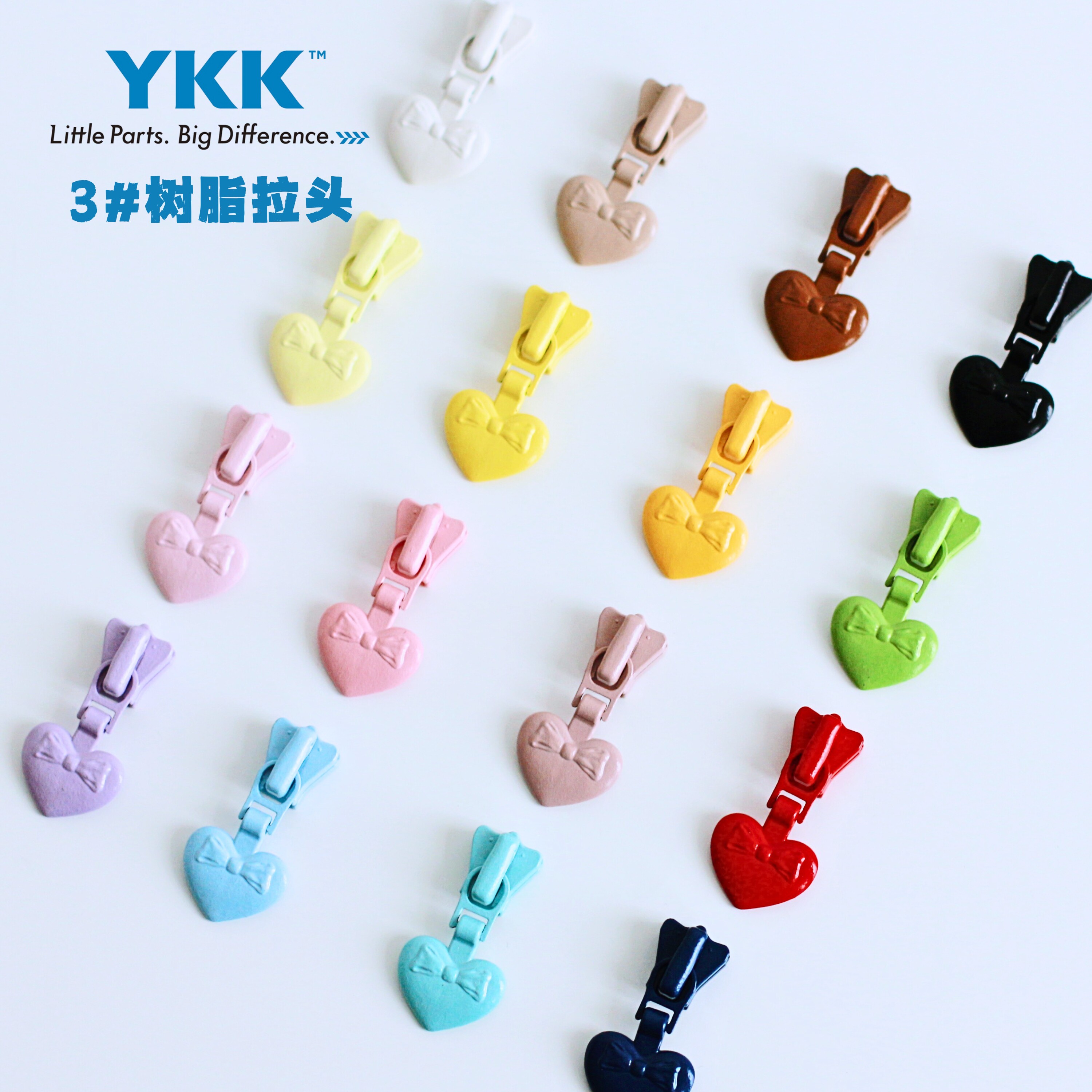YKK3#树脂拉头蝴蝶结爱心脂码装拉链拉头布艺diy缝纫辅料16色