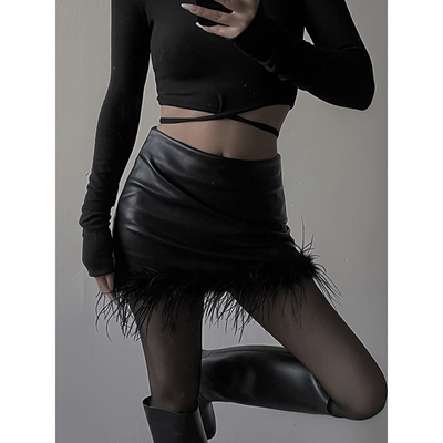 驼鸟毛皮裙半身裙美式