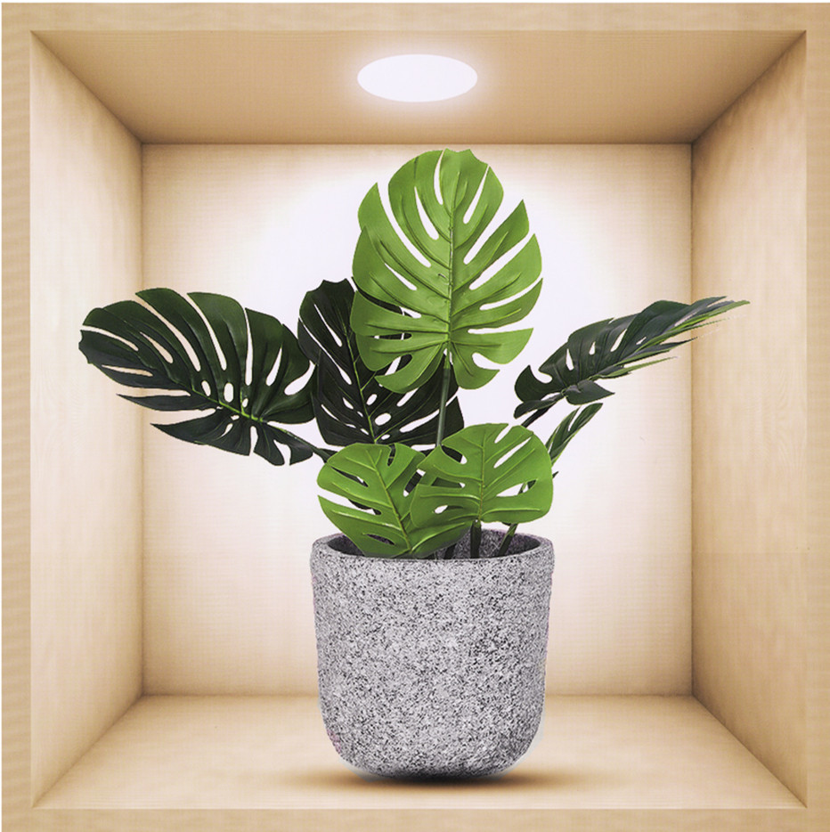 仿真绿植盆景墙贴画书房茶室客厅玄关装饰正方形植物盆栽贴纸自粘