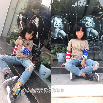 国旗长袖假两件童装T恤打底衫