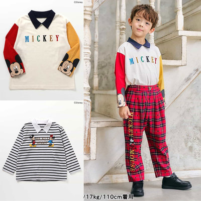 日本迪士尼 apreslescours 2025秋儿童米奇翻领Polo衫拼色长袖T恤
