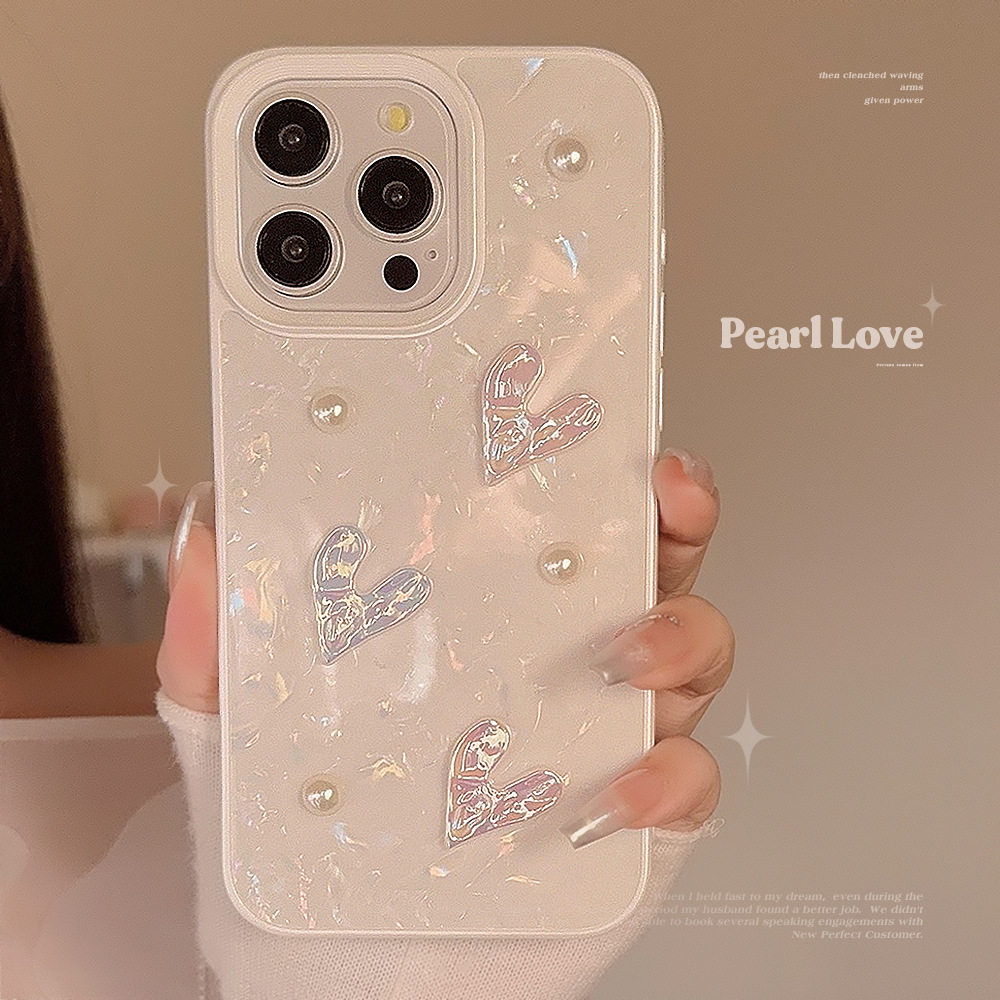 立体爱心珍珠iphone16/17air苹果15手机壳11适用14promax梦幻贝壳12仙女