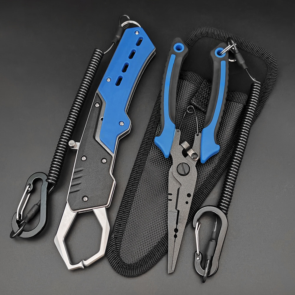 蓝黑新款路亚钳控鱼器不锈钢铝合金剪线夹铅开环拉线控鱼多功能钳