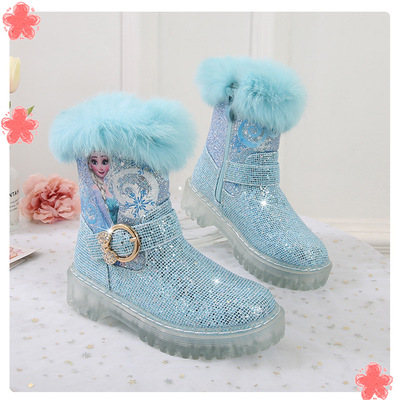 kids baby girl snow ankle boots Elsa princess warm fur shoes