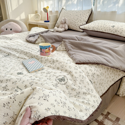 蝴蝶花卉云感双层纱花边软糯亲肤夏凉被单人卧室学生宿舍四季通用