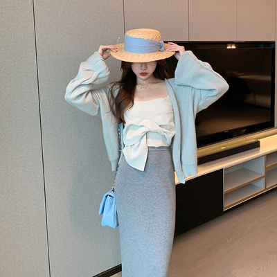 软糯马海毛灯笼袖针织开衫