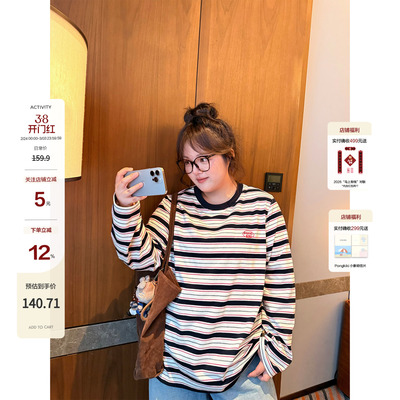 老章和小胖PONGKIKI复古miu长袖T千金风高知休闲松弛条纹短袖女