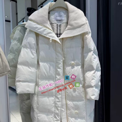 A1ACE4514女装2024冬可拆卸针织大翻领扣饰中长羽绒服A1ACE4514G8