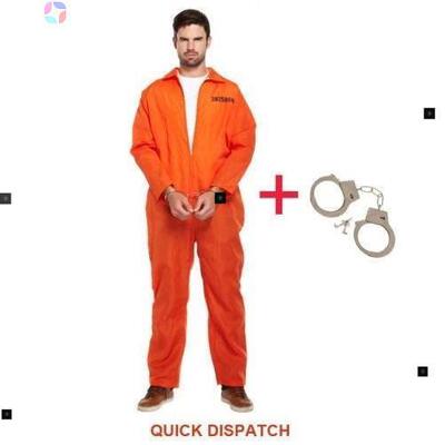 Mens Halloween Orange Jumpsuit Convict prisoner Costume Cos