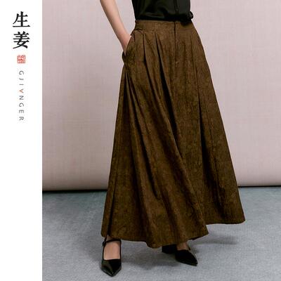 生姜国风提花春夏阔腿裤裙裤