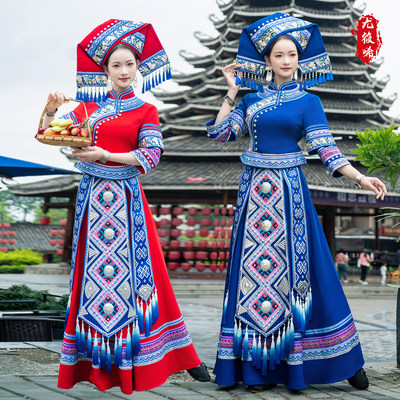新款广西壮族三月三民族服装苗族瑶族侗族彝族男女长裙舞蹈服