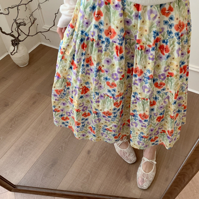 芭妮Bonnet-26年早春韩系碎花口袋棉料半身裙