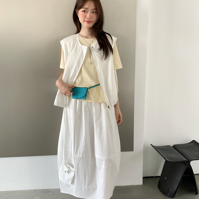 ULOUR/U粒-26年早春休闲圆领马甲+宽松半身裙套装(配挂包)