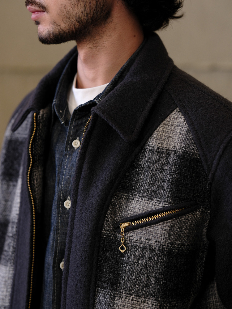 [Labour Union] Heavyweight Wool Plaid Panel Zip Jacket - 올드런드리 OLDLAUNDRY