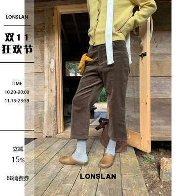 LONSLAN 26WINTER 10.20NEW20:00复古灯芯绒内里抓毛九分微喇裤