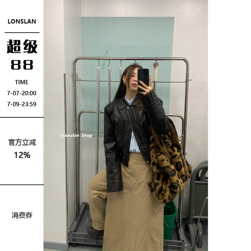 LONSLAN WINTER 10/31 20:00NEW重工复古做旧夹棉皮衣外套