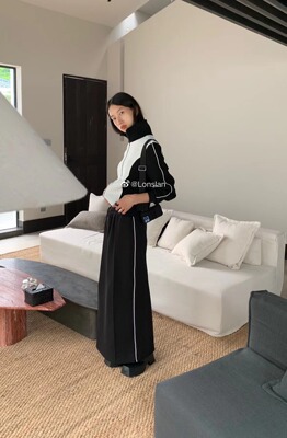 LONSLAN简约拼色裙子上衣套装