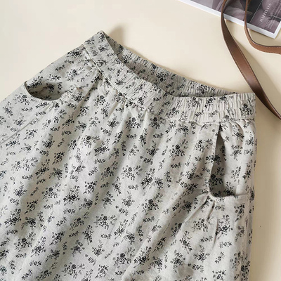 汉麻碎花半身裙a字裙复古文艺