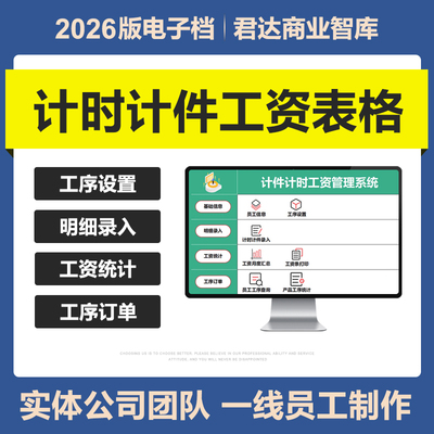 2026员工人计时计件工资管理EXCEL表格系统生产工序订单明细录入