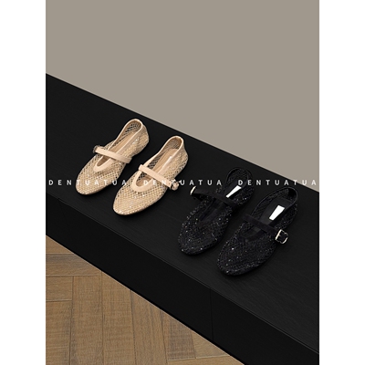 DENTUATUA 少女的梦幻战靴！26ss 圆头水钻镂空一字带浅口单鞋 女