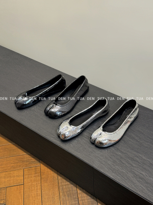 DENTUATUA 公主的鞋、爆裂问皮面！24分趾tabi平底鞋 镜面单鞋女