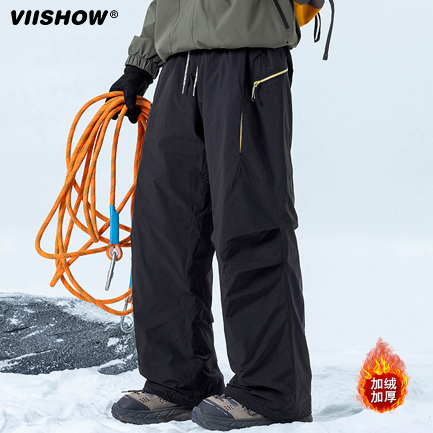 VIISHOW90绒防寒保暖羽绒裤男外穿冬季登山直筒户外冲锋滑雪裤子