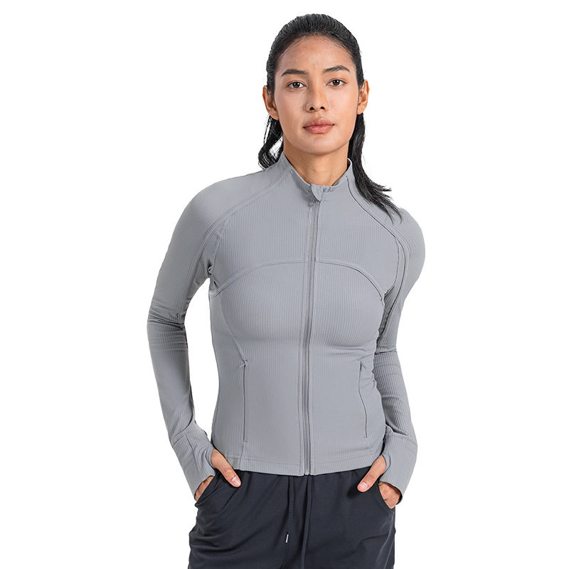 DAW006高品质秋冬瑜伽服同款竖条螺纹立领防风修身运动短外套女