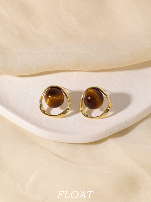 棕色虎眼石耳环高级感耳夹复古女