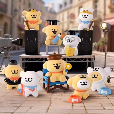 新品正版Maltese线条小狗人生剧场盲盒小金毛小白潮玩植绒摆件礼