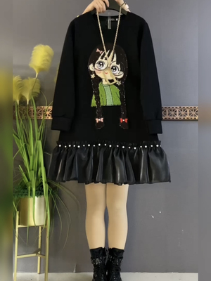 秋冬大码重工钉珠鱼尾摆连衣裙宽松显瘦洋气减龄内搭裙遮肉外穿潮