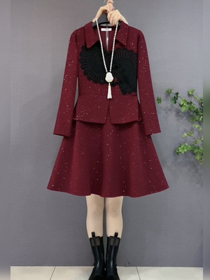 秋冬大码亮丝刺绣假两件连衣裙女宽松显瘦洋气减龄裙子内搭外穿潮