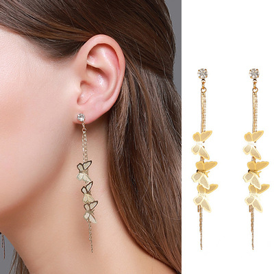 三只蝴蝶流苏耳环小香风