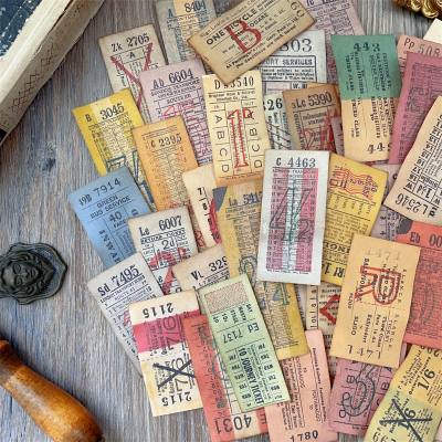 染纸英文做旧车票双面印刷 JunkJournal欧美背景TN摆拍手帐素材