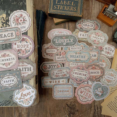 棕熊家英文布纹纸布章可爱复古