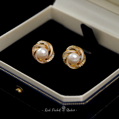 天然精致红口袋镶钻耳钉优雅