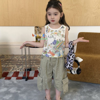 26夏 Bubble 女童卡通背心85122 绿色中裤25506