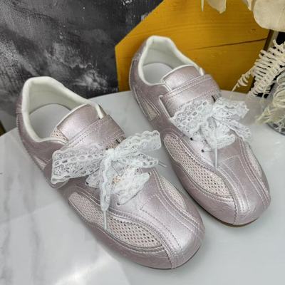 蒙娜丽莎粉色牛皮夏季蕾丝透网软底软面休闲百塔德训鞋52300