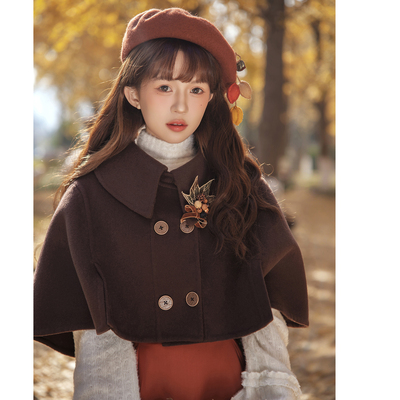 青LO原创Lolita侦探风双面呢斗篷