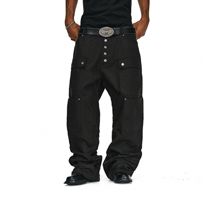 【GAI同款】 ANTIDOTE复古门襟排扣长裤帆布工装裤直筒阔腿休闲裤