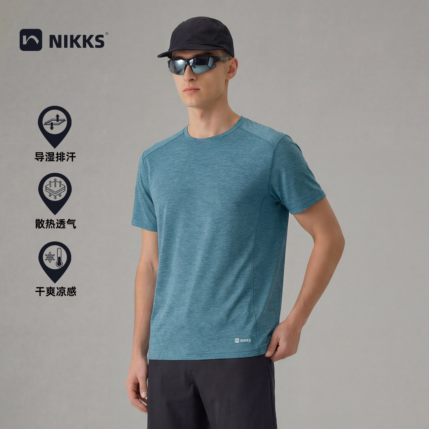 NIKKS户外运动速干T恤男2026夏季透气宽松跑步快干上衣吸湿排汗