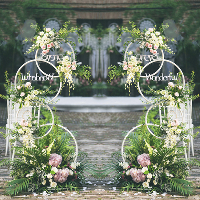 新款婚庆道具 T台铁艺圆环花架背景圆环路引婚礼橱窗装饰新疆包邮