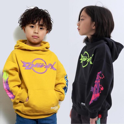 Kiddielove 日本代购 童装 CONVEX纯棉荧光袖高领口袋连帽卫衣帽t