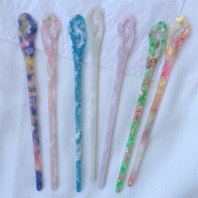 2022中国风时尚简约复古醋酸祥云发簪少女盘发百搭外出一字簪发饰