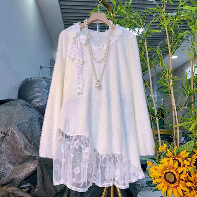 冬季新款拼接蕾丝长袖上衣