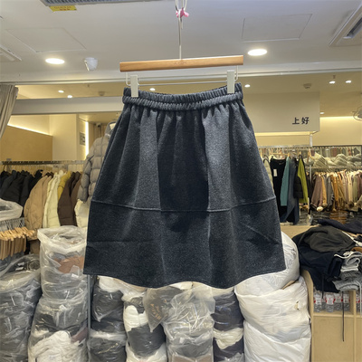 LALA8283正版冬季韩版松紧高腰显瘦百搭毛呢花苞短裙女遮胯蓬蓬裙