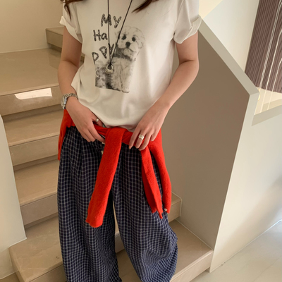 i-D sisters 韩系超级可爱的毛绒绒小狗正肩显瘦短袖T恤551372