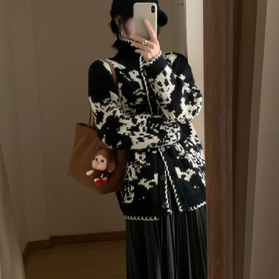 韩系提花加厚宽松针织开衫大码