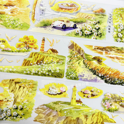 手帐分装胶带b058黄金海岸景物志瞭望台古风PET素材账流麻diy贴纸